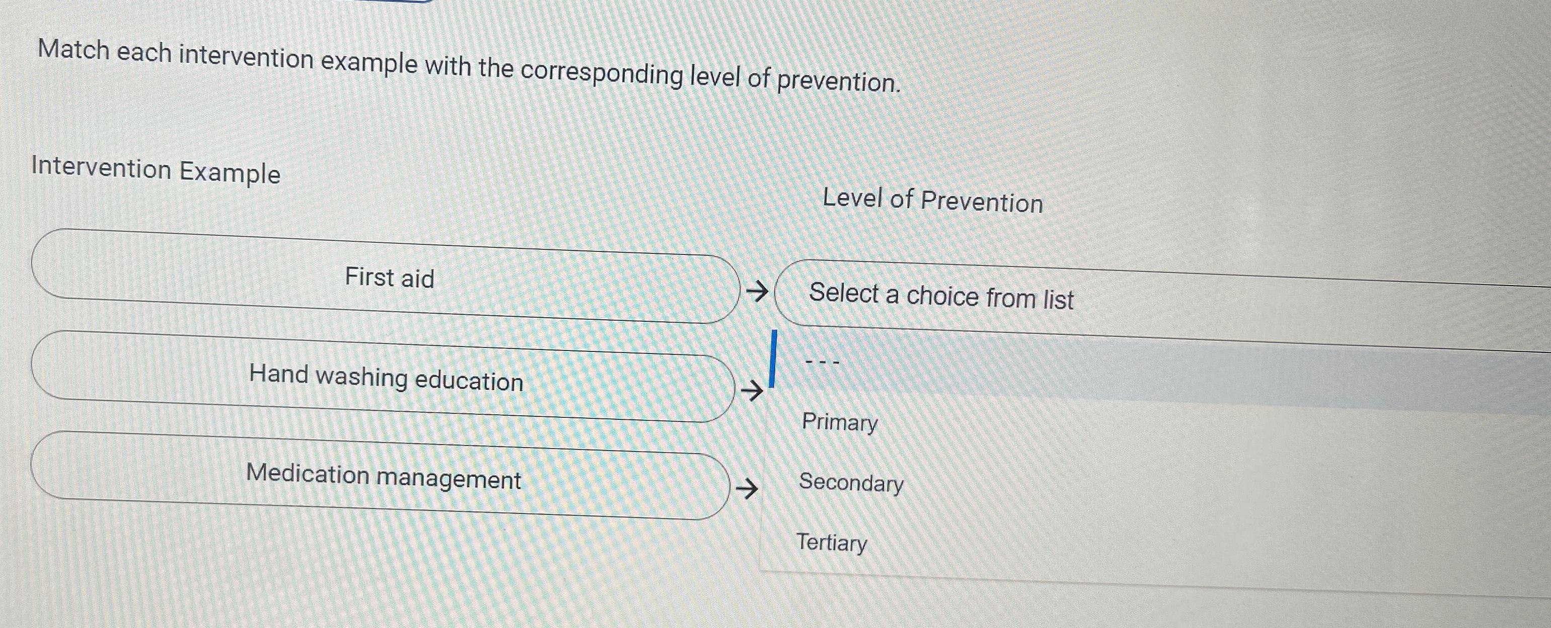 Solved Match each intervention example with the | Chegg.com