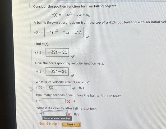 Solved As Consider the position function for free-falling | Chegg.com