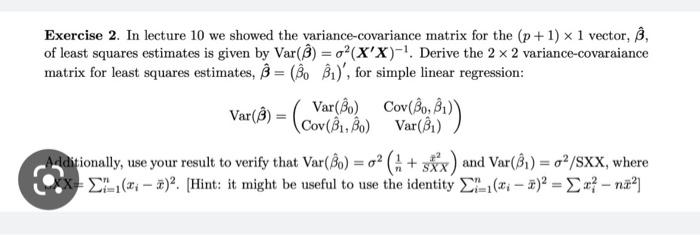Solved Exercise 2. In lecture 10 we showed the | Chegg.com