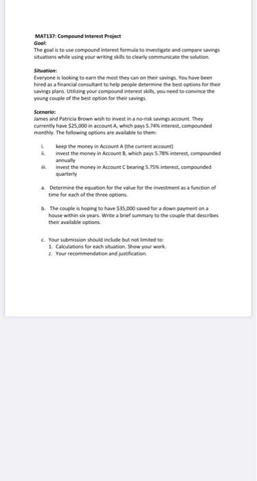 MAT137: Compound interest Project Goal: The goal is | Chegg.com