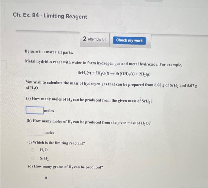 Solved Be sure to answer all parts. Metal hydrides react | Chegg.com
