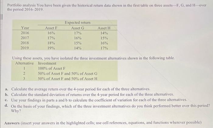Solved Portfolio analysis You have been given the historical | Chegg.com