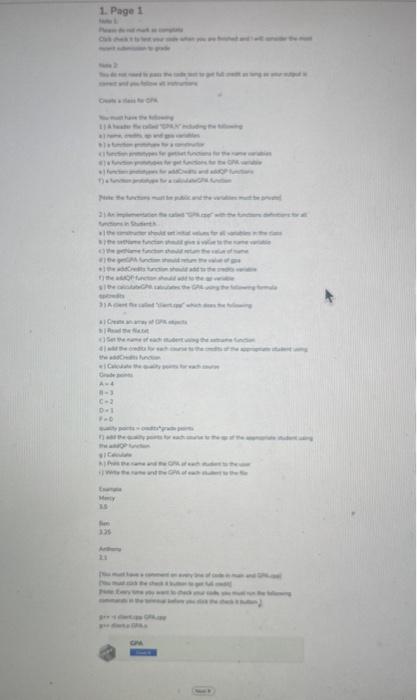 Solved Create a class for GPA You must have the following 1) | Chegg.com