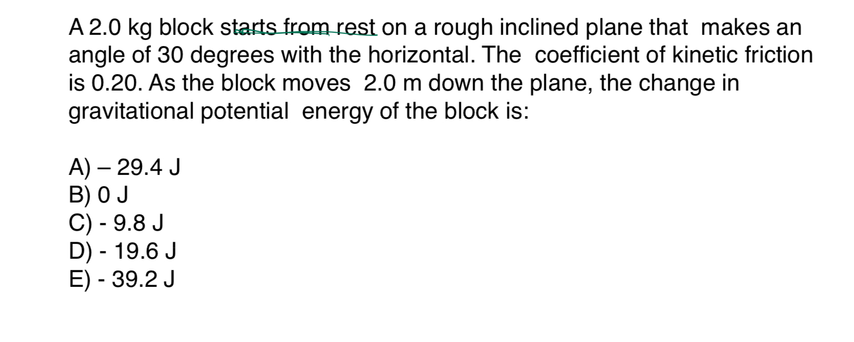 Solved A 2.0 ﻿kg block starts from rest on a rough inclined | Chegg.com
