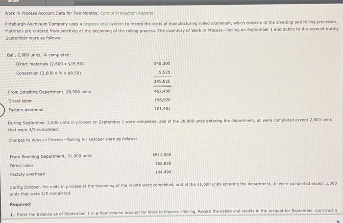 Solved Work in Process Account Data for Two Months; Cost of | Chegg.com
