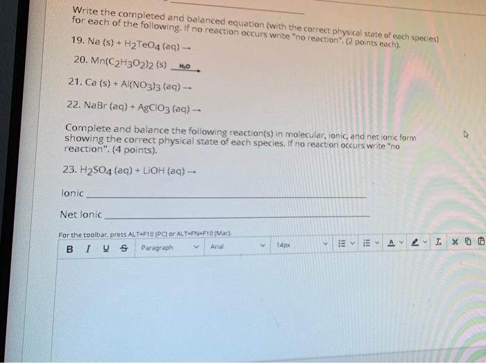 Solved Write the completed and balanced equation (with the | Chegg.com