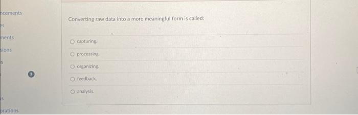 Solved Converting raw data into a more meaningful form is | Chegg.com
