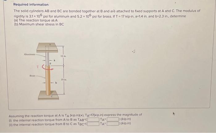 Solved Required information The solid cylinders AB and BC | Chegg.com