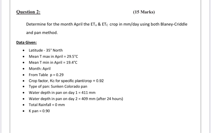 Solved Question 2: (15 Marks) Determine for the month April | Chegg.com