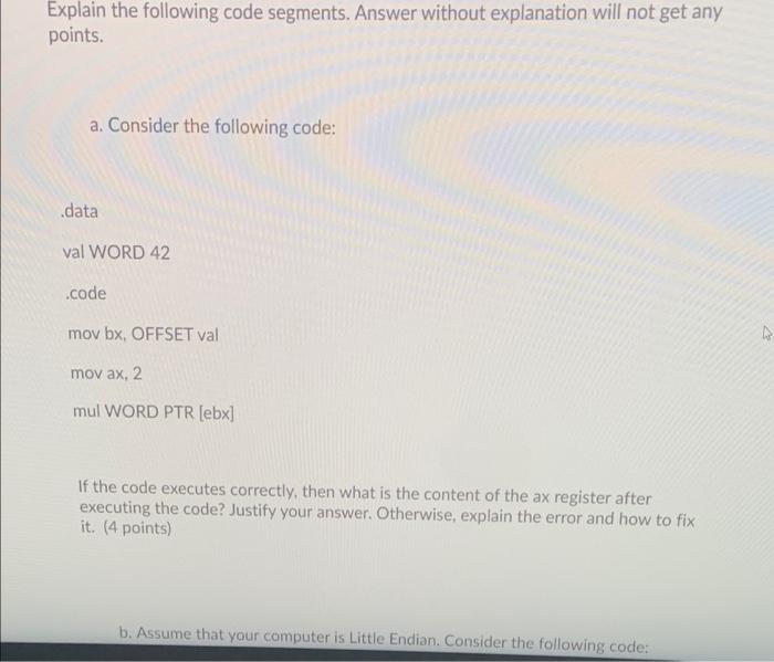 Solved Explain the following code segments. Answer without | Chegg.com