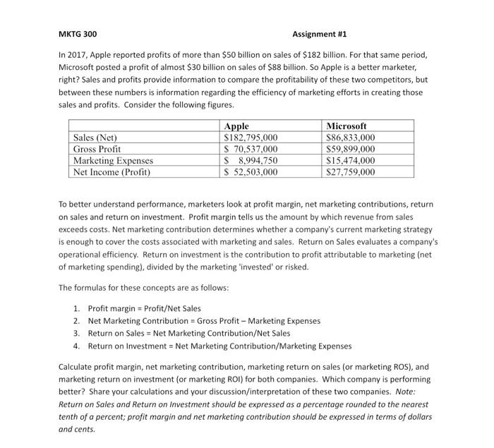 Solved MKTG 300 Assignment #1 In 2017, Apple reported | Chegg.com