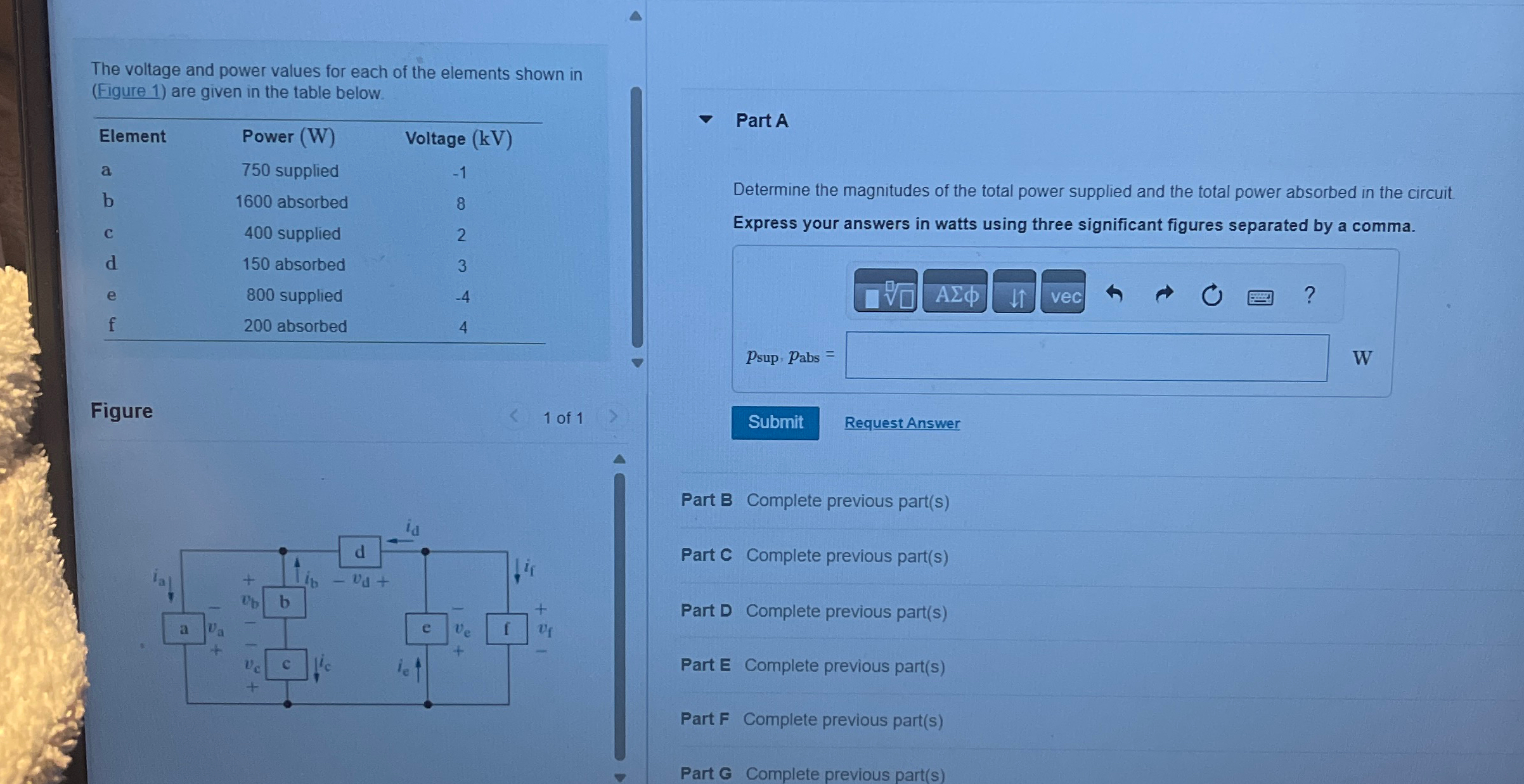 Solved The voltage and power values for each of the elements | Chegg.com