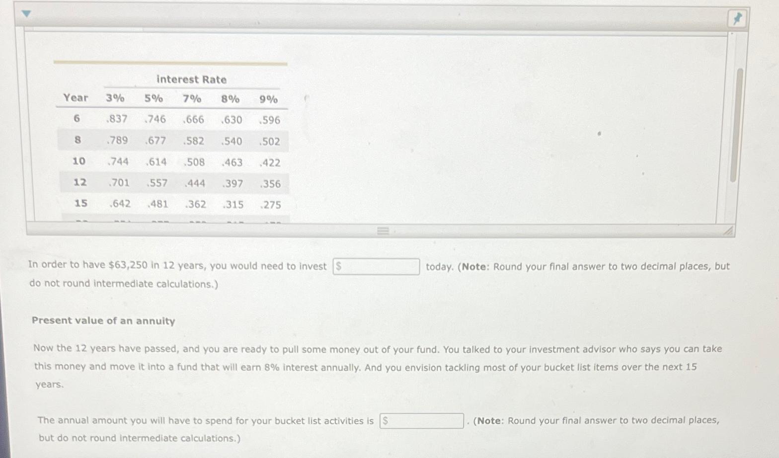 Solved \table[[,interest Rate],[Year,3%,5%,7%,8%,9% | Chegg.com
