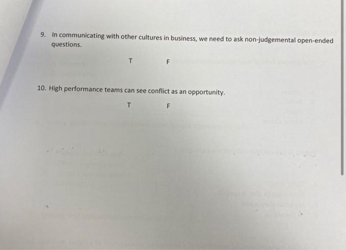 Solved 9. In communicating with other cultures in business, | Chegg.com