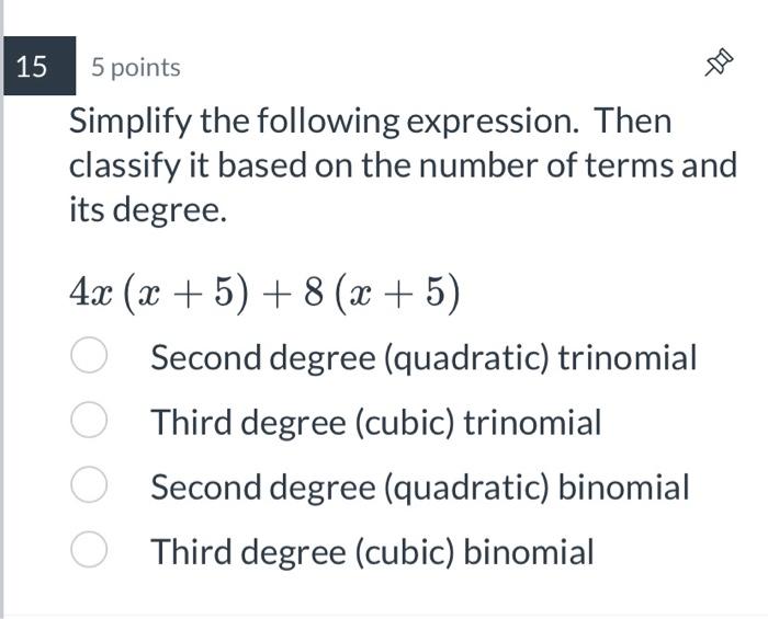 Solved Simplify the following expression. Then classify it | Chegg.com