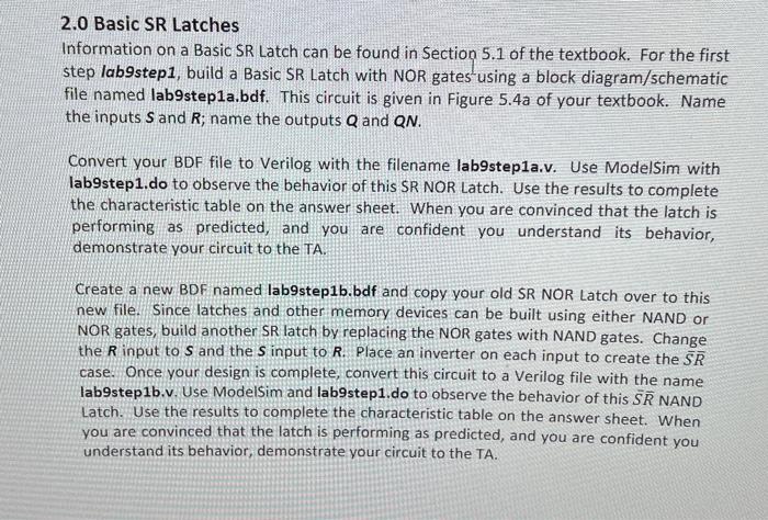 2.0 Basic SR Latches Information on a Basic SR Latch | Chegg.com