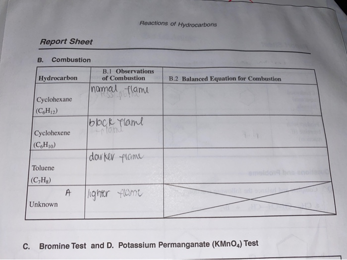 Solved Reactions of Hydrocarbons Report Sheet B.2 Balanced | Chegg.com