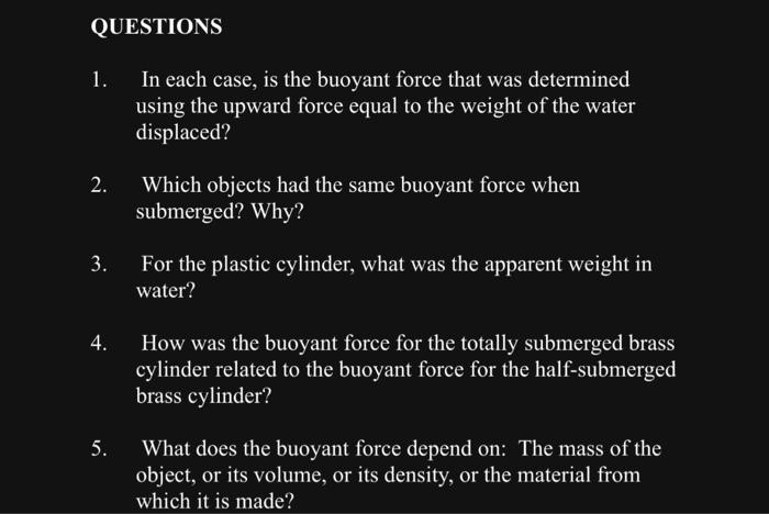 Solved 1. In each case, is the buoyant force that was | Chegg.com