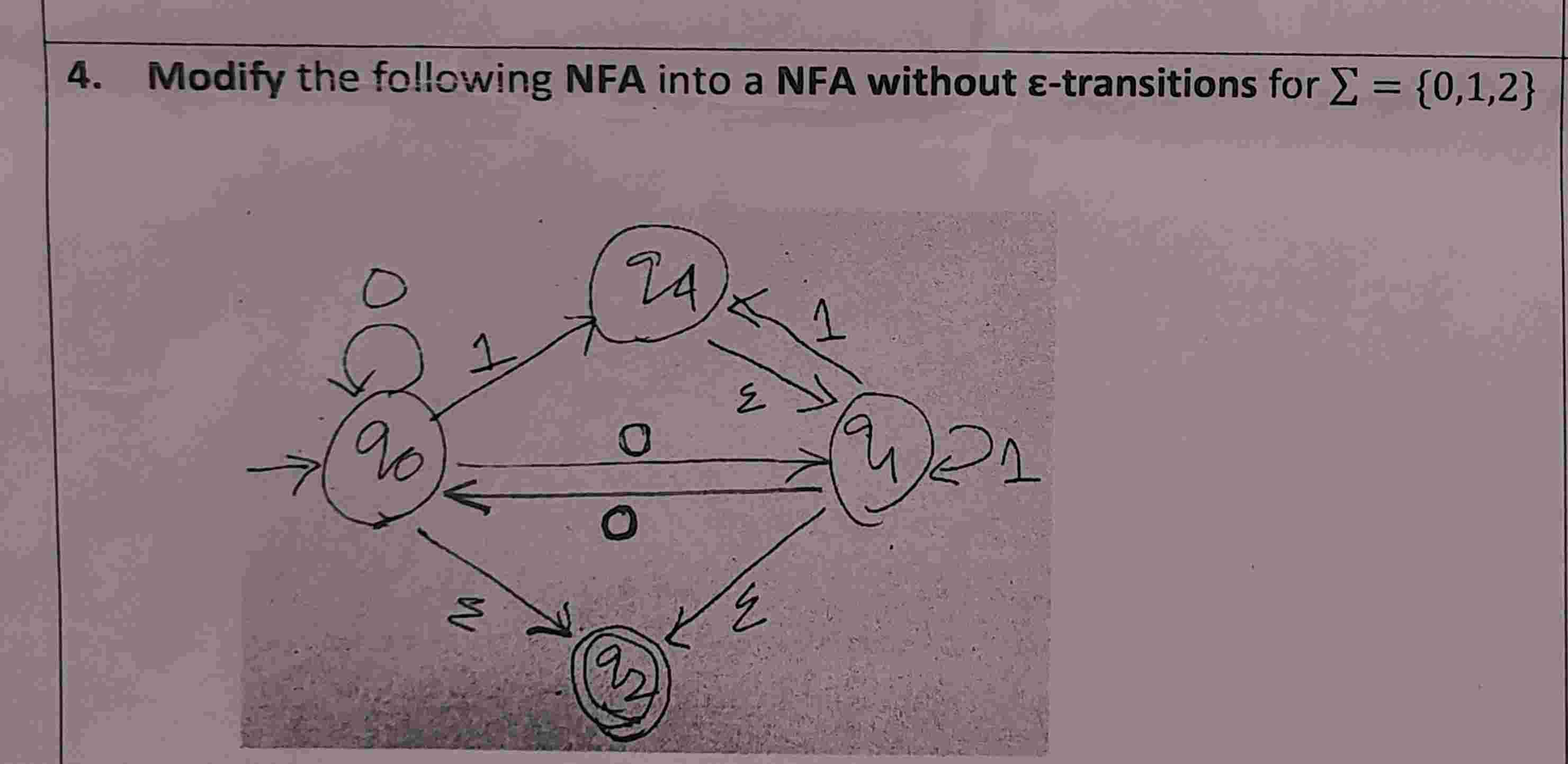 Solved Modify the following NFA into a NFA without | Chegg.com