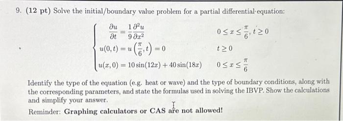 Solved 9 12pt Solve The Initial Boundary Value Problem