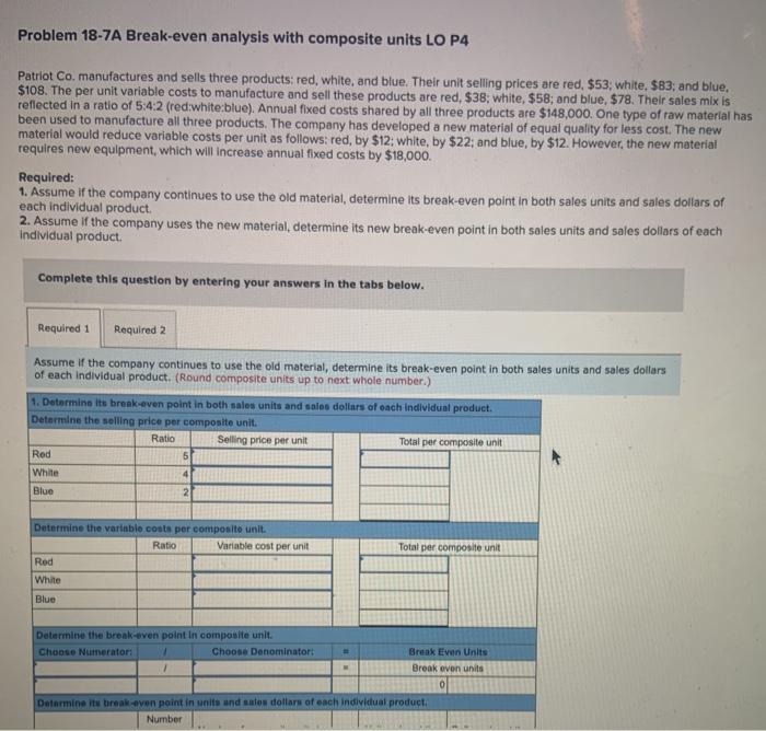 Solved Problem 18-7A Break-even analysis with composite | Chegg.com