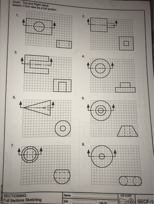 Solved full section sketching:draw front view as a full | Chegg.com