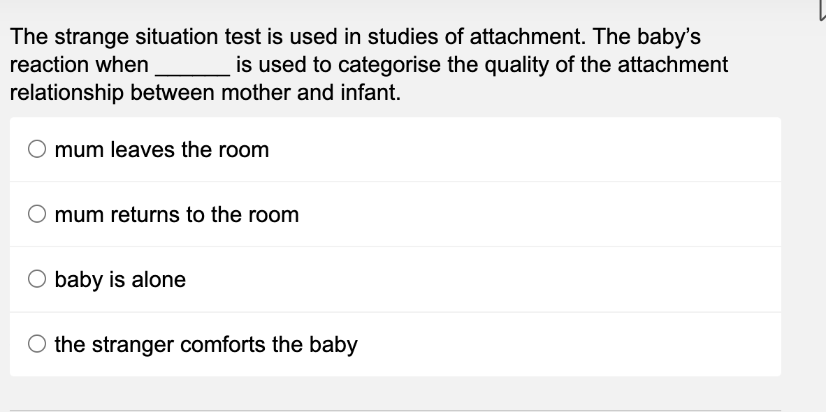 Solved The strange situation test is used in studies of | Chegg.com