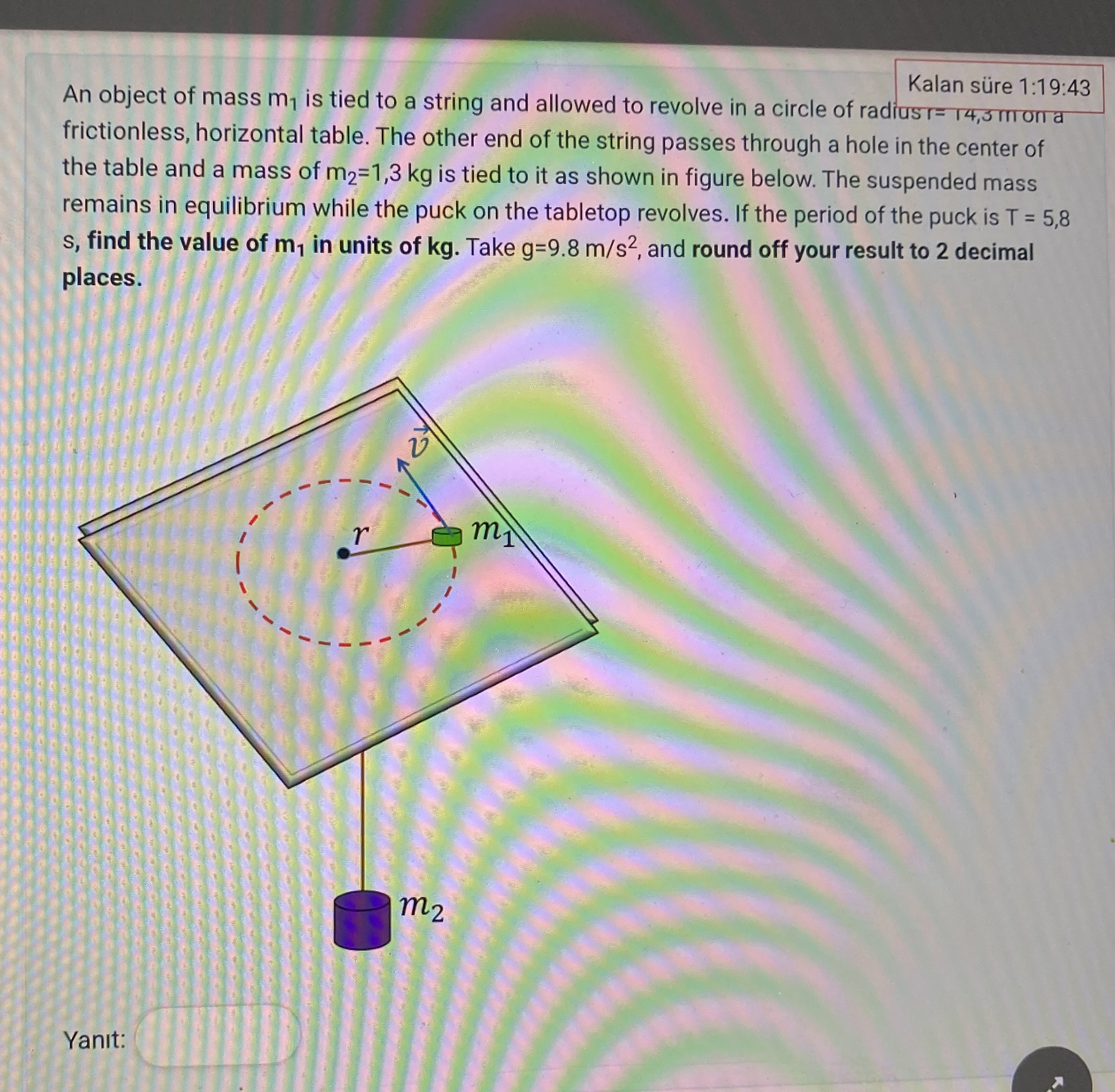 Solved Kalan süre 1:19:43An object of mass m1 ﻿is tied to a | Chegg.com