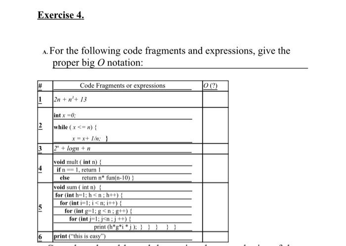 Solved A. For the following code fragments and expressions, | Chegg.com