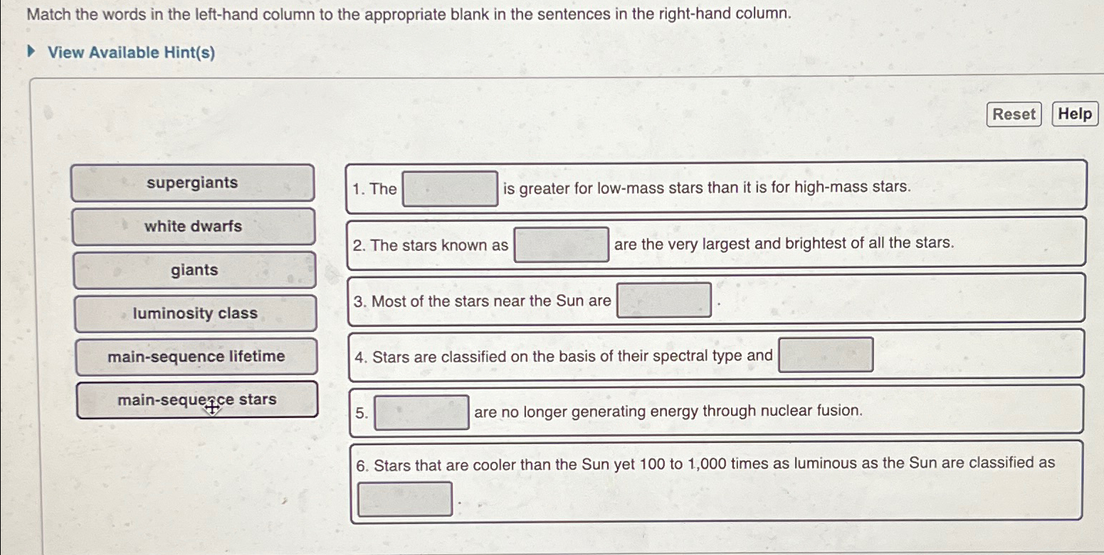 Solved Match the words in the left-hand column to the | Chegg.com
