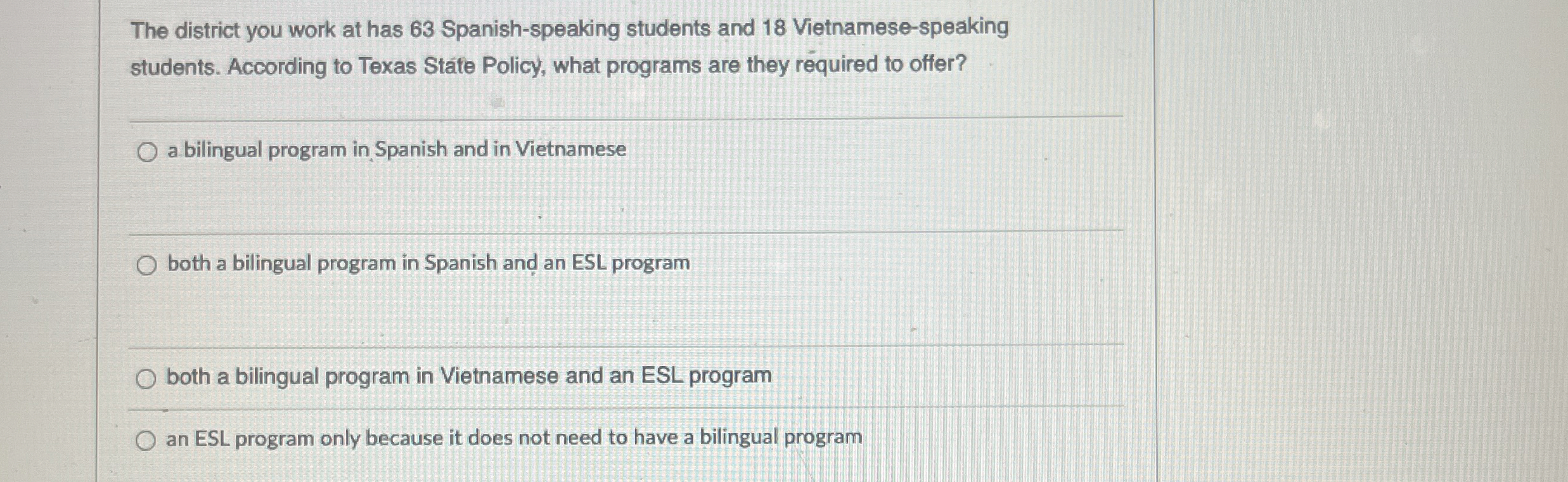 Solved The district you work at has 63 ﻿Spanish-speaking | Chegg.com