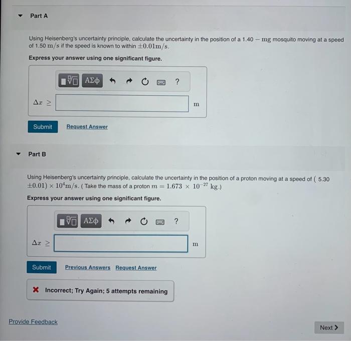Solved Part A Using Heisenberg's uncertainty principle, | Chegg.com