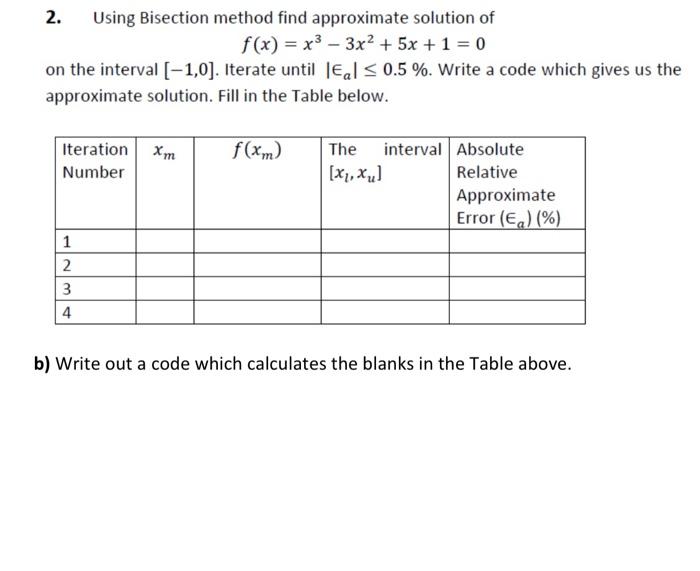 Solved 2. Using Bisection method find approximate solution | Chegg.com