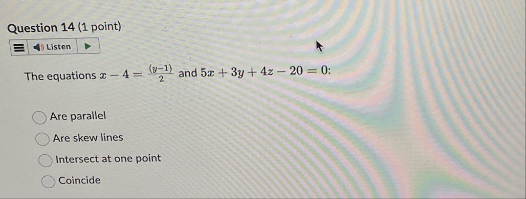 Solved Question 14 (1 ﻿point)The equations x-4=(y-1)2 ﻿and | Chegg.com