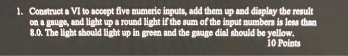 Solved 1. Construct a VI to accept five numeric inputs, add | Chegg.com