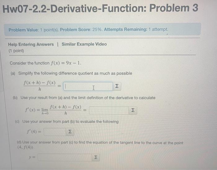 Solved Consider the function f(x)=9x−1. (a) Simplify the | Chegg.com