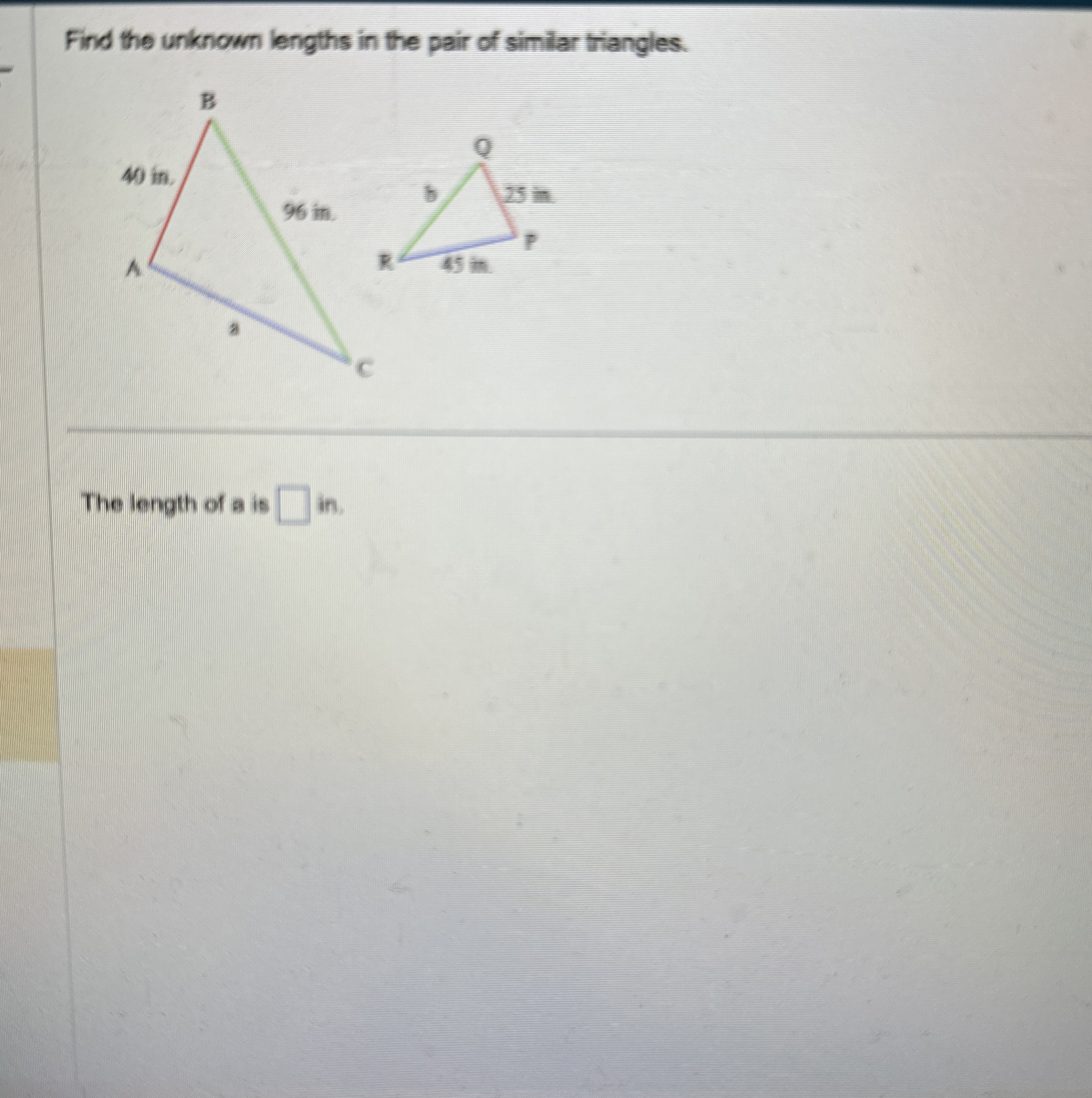 Solved Find the unknown lengths in the pair of similar | Chegg.com