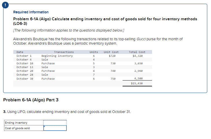 Solved 1.Using LIFO, calculate ending Inventory and cost of | Chegg.com