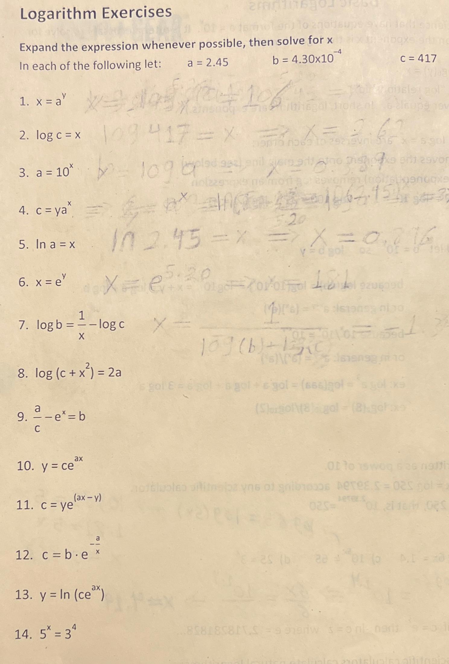 Solved Logarithm ExercisesExpand the expression whenever | Chegg.com