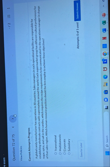 Solved examQuestion 72 ﻿of 75View PoliciesCurrent Attempt in | Chegg.com