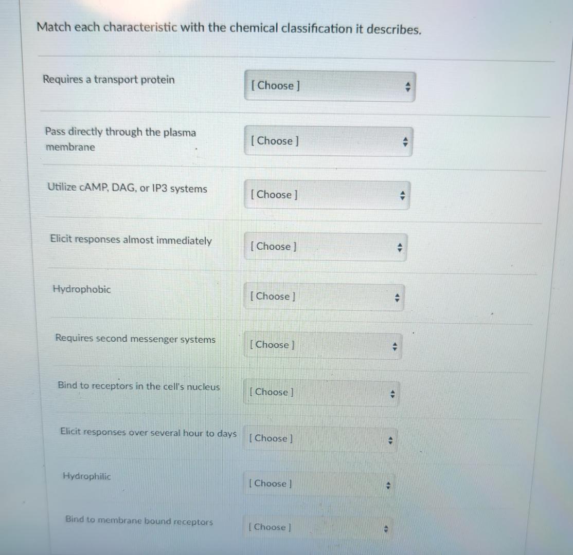 Solved Match each characteristic with the chemical | Chegg.com