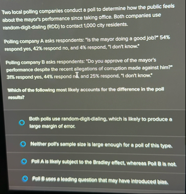 Solved Two local polling companies conduct a poll to | Chegg.com
