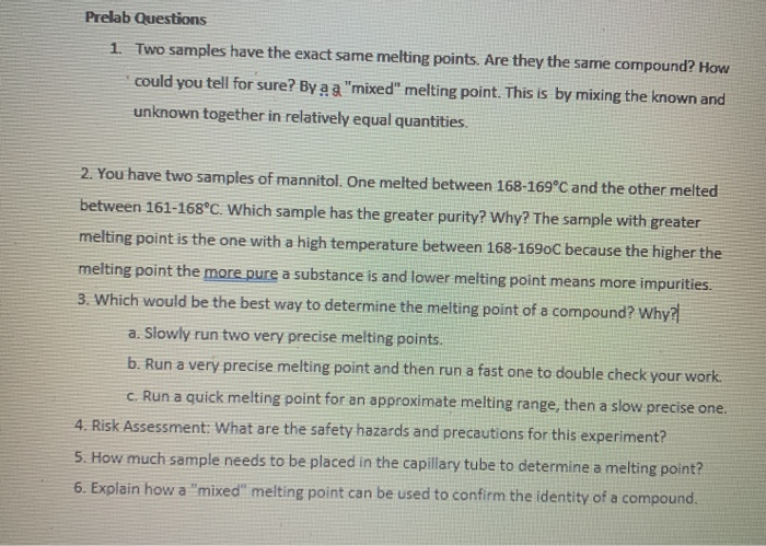 Solved Prelab Questions 1. Two samples have the exact same | Chegg.com
