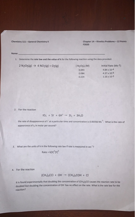 Solved Chemistry 111 - General Chemistry Chapter 14 | Chegg.com