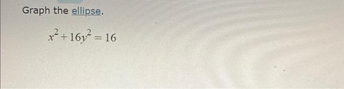 Solved Graph the ellipse. x2+16y2=16 | Chegg.com