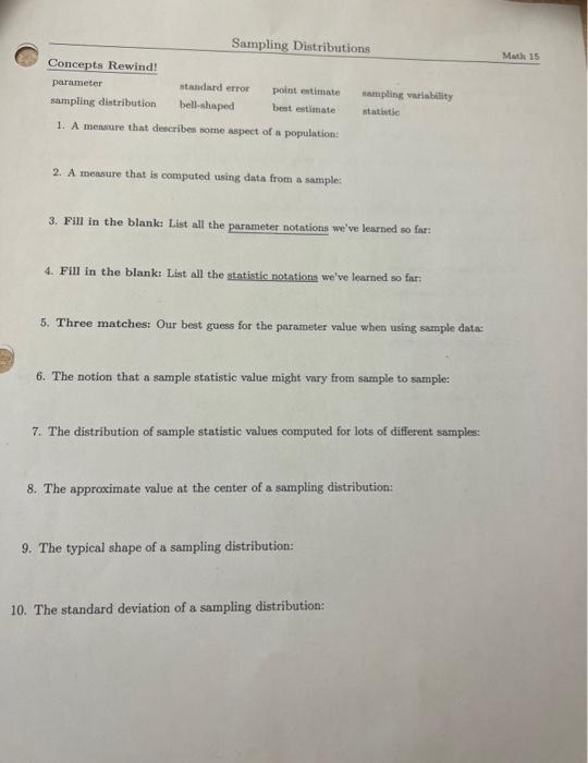Solved parameter standard error sampling distribution | Chegg.com