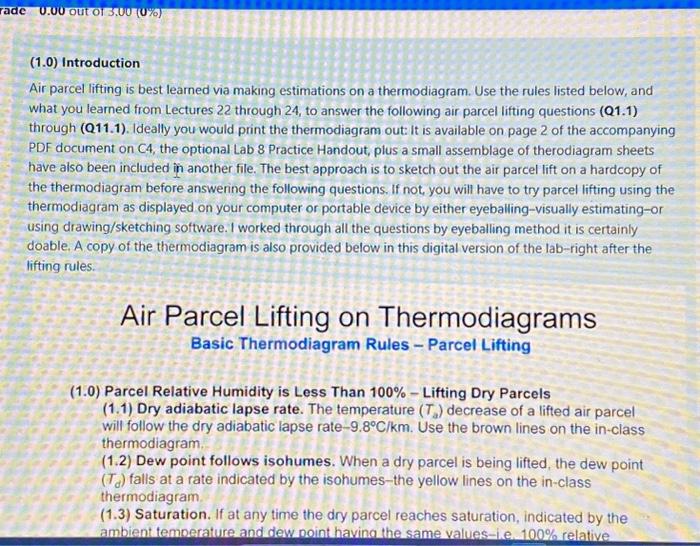 Solved (1.0) Introduction Air parcel lifting is best learned | Chegg.com