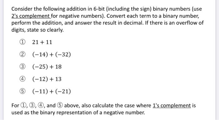 Solved Consider the following addition in 6-bit (including | Chegg.com