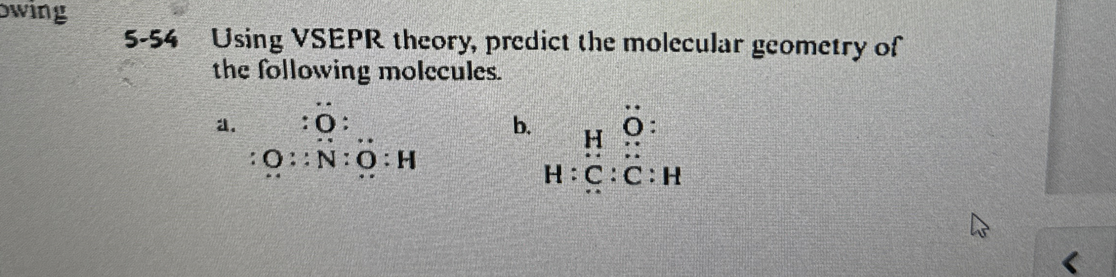 5-54 ﻿Using VSEPR theory, predict the molecular | Chegg.com