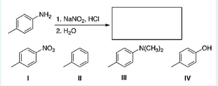 Solved NH2 1. NaNO2, HCI 2. H20 NO2 N(CH3)2 OH 1 IV | Chegg.com